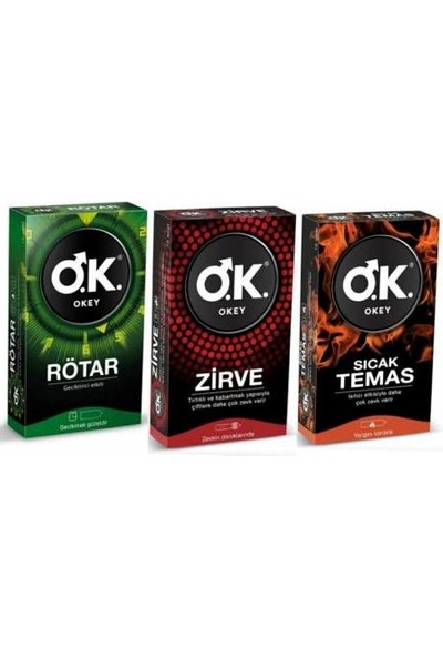 Okey Prezervatif Rötar 10 Lu + Zirve 10 Lu + Sıcak Temas 10 Lu