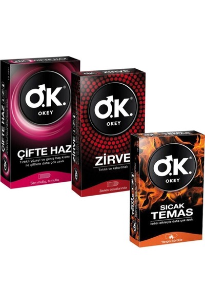 Okey Prezervatif Zirve 10 Lu + Sıcak Temas 10 Lu + Çifte Haz 10 Lu