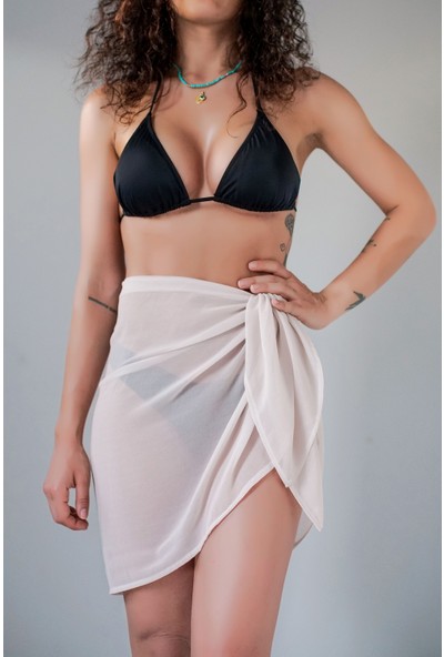 Pistore Beyaz Pareo Kadın Plaj Elbisesi Yeni Sezon