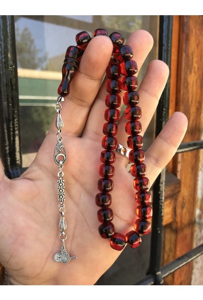 SULTANTELKARİ Şeffaf Kırmızı Renk Tekerlek Kesim Toz Kehribar Tesbih