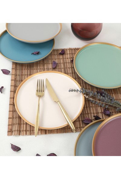 Keramika Mat Rainbow Gold Fileli Nordic Pasta Tabağı 22 cm 6 Adet Keramika Mat Rainbow Gold Fileli Nordic Pasta Tabağı 22 cm 6 Adet