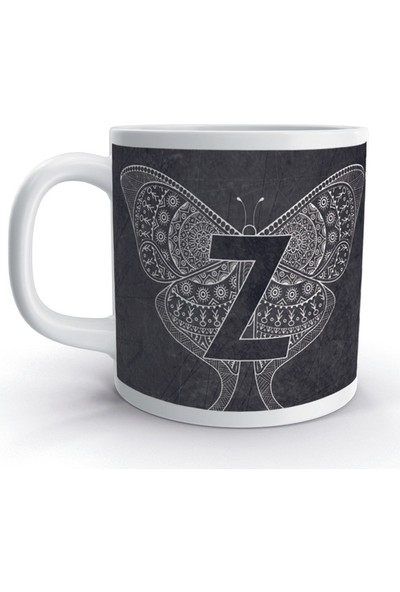 Rock'n Fox Z Harfi Otantik Kelebek Tasarım Renkli Harfli Kupa Bardak