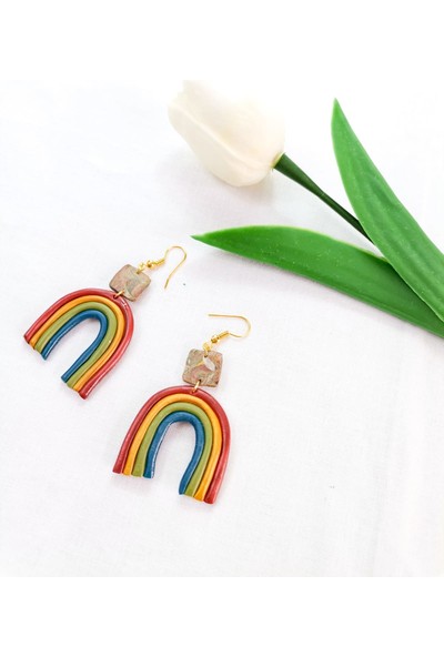 Pukk Butik Polimer Kil El Yapımı Gökkuşağı Küpe