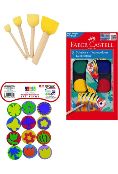 Art Picasso Faber Castell 8'li Sulu Boya 12'li Baskı Eva ve 4'lü Ponpon