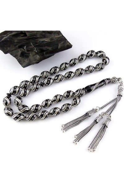 Tesbih Rüyası Çeşmibülbül Işlemeli Orijinal Oltu Taşı Tesbih