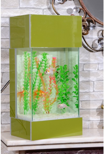 Dekor Akvaryum Özel Tasarım Dekoratif Masa Üstü Kule Akvaryum Full Set MINI-YEŞIL006