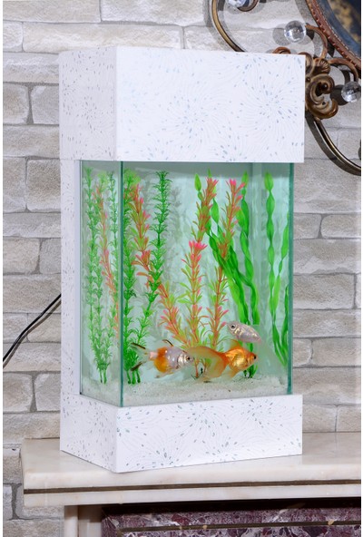 Dekor Akvaryum Özel Tasarım Dekoratif Masa Üstü Kule Akvaryum Full Set MINI-BEYAZ004