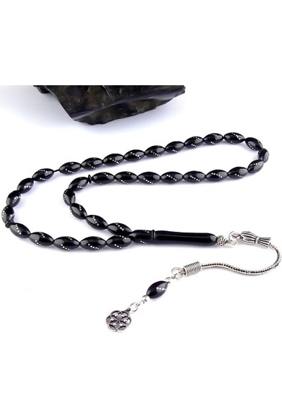 Tesbih Rüyası Ince Arpa Model Gümüş Işlemeli Erzurum Oltu Taşı Tesbih