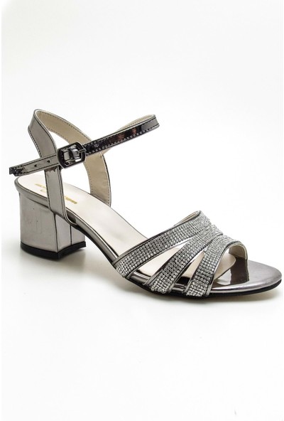 Bulut Ayakkabı Platin Kadın Taşlı Bantlı Abiye Topuklu Ayakkabı - Platın - 39