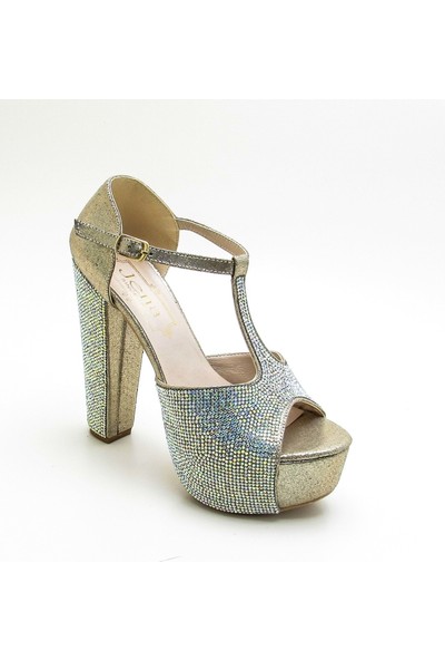 Bulut Ayakkabı Jena Altın Kadın Taşlı Topuklu Abiye Ayakkabı - Altın Dore - 36