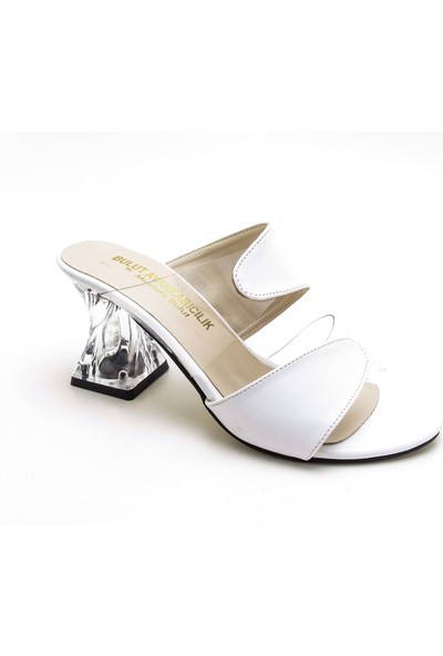 Bulut Ayakkabı Beyaz Kadın Şeffaf Topuk ve Deri Günlük Abiye Terlik - Beyaz - 36 Bulut Ayakkabı Beyaz Kadın Şeffaf Topuk ve Deri Günlük Abiye Terlik - Beyaz - 36