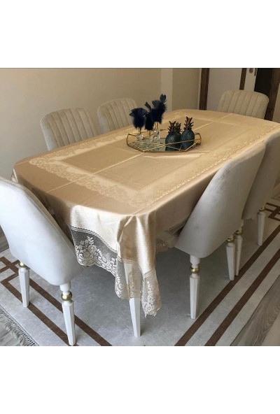Sosyete Dükkanı Sütlü Kahve Renk Dertsiz Dantelli Masa Örtüsü 160 x 220 cm. Sosyete Dükkanı Sütlü Kahve Renk Dertsiz Dantelli Masa Örtüsü 160 x 220 cm.
