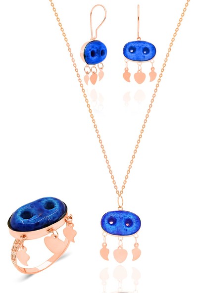 Aykat Midyat Süryani Nazar Boncuğu Gümüş Rose Yüzük Küpe Kolye Set