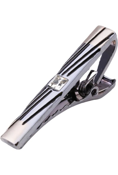 Kravatkolik Füme Renk Beyaz Taşlı Kravat Iğnesi KIY469