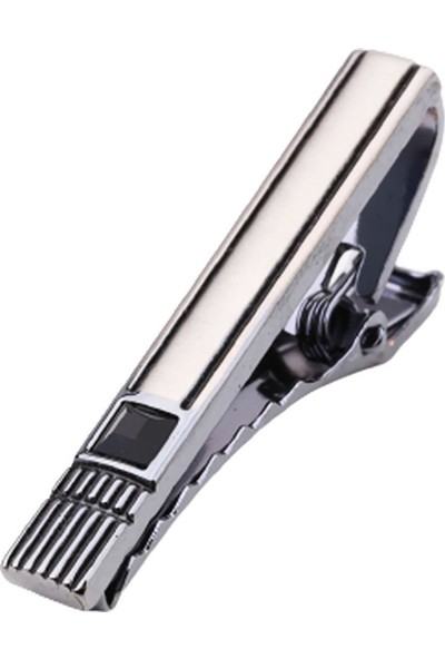 Kravatkolik Gümüş Gri Mat Siyah Taşlı Kravat Iğnesi KIY459