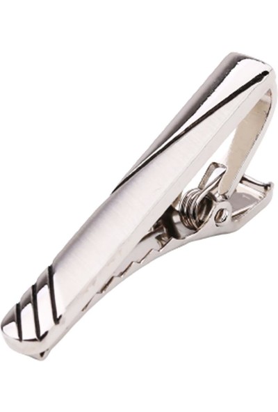 Kravatkolik Gümüş Renk Yarı Parlak Çizgi Desen Kravat Iğnesi KIY491