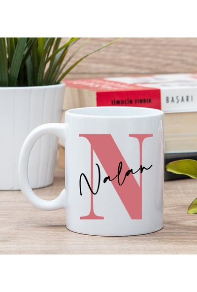 Hediye Dükkanı Kişiye Özel Baş Harfli Üzeri İsim Yazılı Beyaz Kupa Bardak