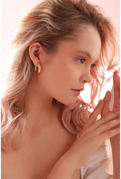 Acestes Design 925 Ayar Gümüş Saf Altın Kaplama 2,5 cm Halka Küpe