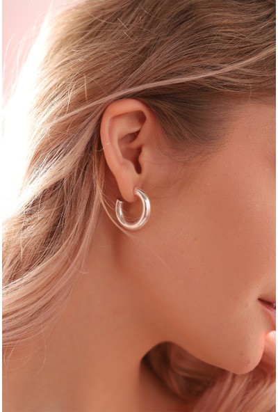 Acestes Design 925 Ayar Gümüş Saf Altın Kaplama 2,5 cm Halka Küpe