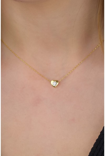 Acestes Design 925 Ayar Gümüş Mini Koleksiyon Tek Taş Kalp Kolye