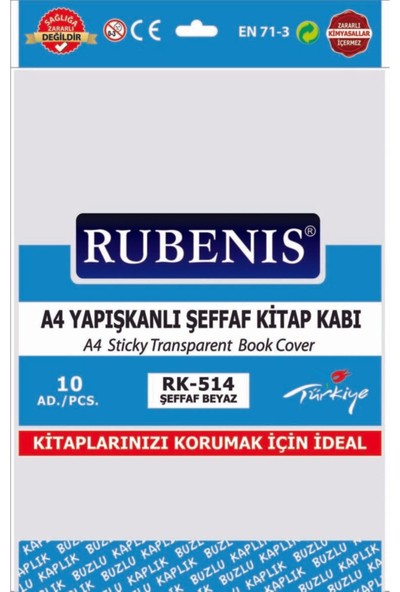 Rubenis A4 Yapışkanlı Şeffaf Beyaz Kitap Kabı 10'lu Hazır Kaplama Rubenis A4 Yapışkanlı Şeffaf Beyaz Kitap Kabı 10'lu Hazır Kaplama