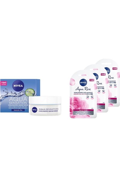 Nivea Aqua Sensation Canlandırıcı Bakım Krem 50ML + Göz Altı Torba ve Morluk Karşıtı Maske 2li x 3 Adet Nivea Aqua Sensation Canlandırıcı Bakım Krem 50ML + Göz Altı Torba ve Morluk Karşıtı Maske 2li x 3 Adet