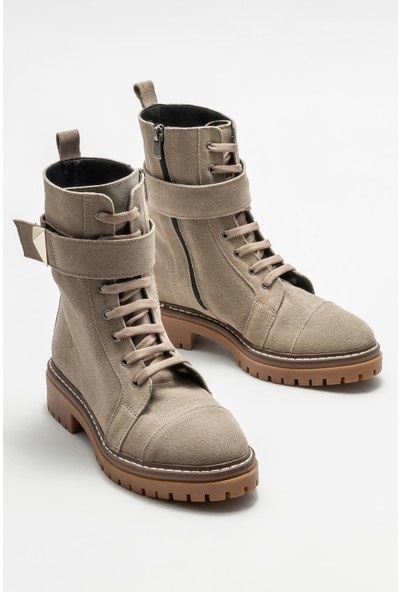 Elle Shoes Vizon Deri Kadın Günlük Düz Bot