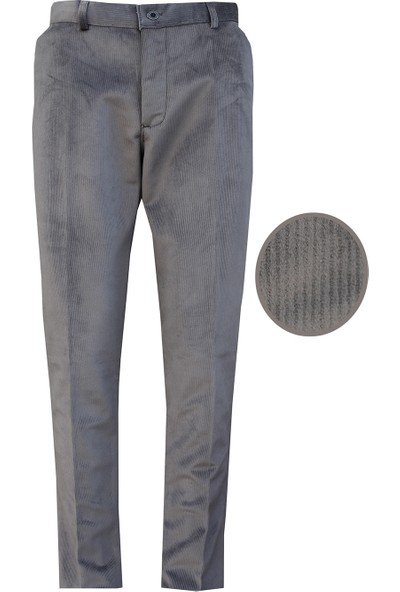 Varetta Erkek Gri Kadife Ince Fitilli Klasik Kesim Cepli Pantolon