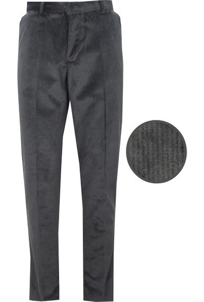Varetta Erkek Füme Kadife Ince Fitilli Klasik Kesim Cepli Pantolon