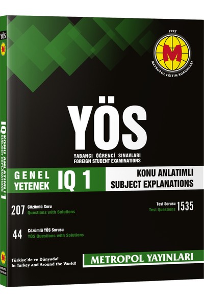 Metropol Yayınları YÖS Genel Yetenek (IQ)-1 Konu Anlatımlı - Örnek Çözümlü