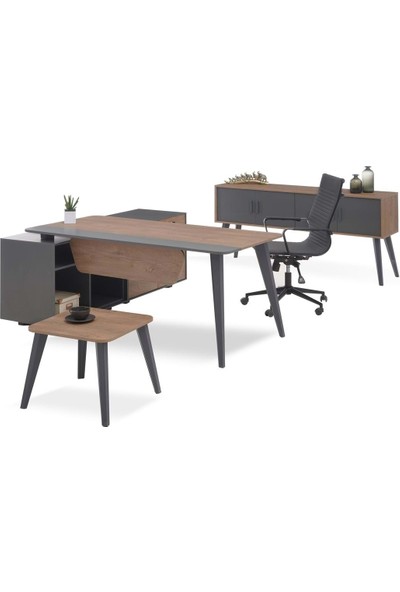Uzay Ofis Steps Etajerli Yönetici Takımı Kafkasmeşe Antrasit 180 cm