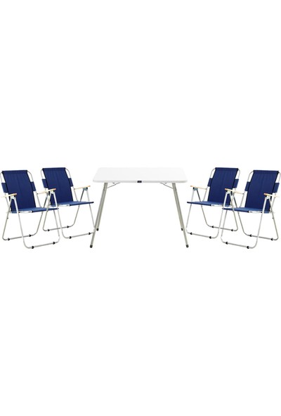 Byeren Piknik Seti - 4 Adet Ağaç Kollu Kamp Sandalyesi Lacivert - 60 x 80 cm Masa Beyaz Byeren Piknik Seti - 4 Adet Ağaç Kollu Kamp Sandalyesi Lacivert - 60 x 80 cm Masa Beyaz