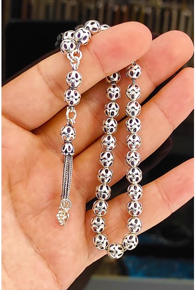 Aykat Telkari Gümüş Oksitli Telkari Işlemeli Gümüş Tesbih