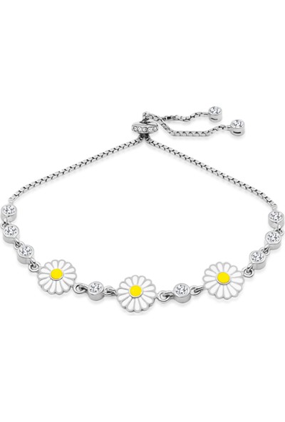 Aykat Papatya Gümüş Bileklik Gümüş Taşlı Bayan Künyesi Asansörlü Kadın Bilezik Blk-242