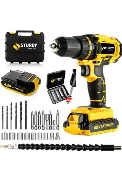 STURDY 48V5AH Lion Çift Akülü Darbeli Turbo Şarjlı Matkap 27 Parca Setli + Bozulmuş Vida Sökme Setli STURDY 48V5AH Lion Çift Akülü Darbeli Turbo Şarjlı Matkap 27 Parca Setli + Bozulmuş Vida Sökme Setli