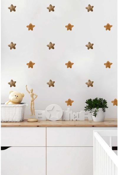 Piksel Grafik Brown Yıldızlar Çocuk Odası Duvar Sticker