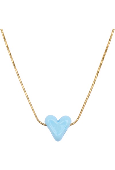 Neta Kadın Altın Kaplama Mavi Cam Kalp Kolye Neta Kadın Altın Kaplama Mavi Cam Kalp Kolye