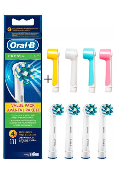 Oral-B Diş Fırçası Yedek Başlığı Cross Action Black Edition 4'lü + 4 Adet Renkli Koruyucu Kapak Oral-B Diş Fırçası Yedek Başlığı Cross Action Black Edition 4'lü + 4 Adet Renkli Koruyucu Kapak