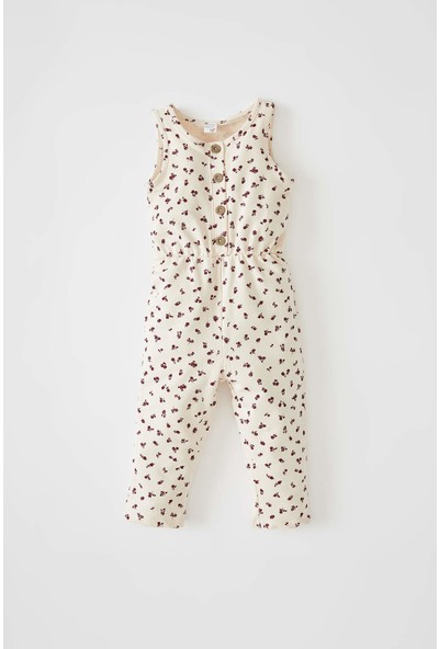 DeFacto Kız Bebek Çiçekli Askılı Sweat Kumaşı Tulum V9906A221AU