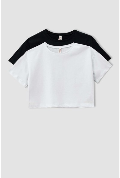 DeFacto Kız Çocuk Regular Fit Kısa Kollu Crop 2'li Tişört W1035A621AU