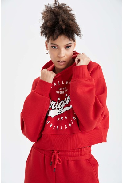 DeFacto Slogan Desenli Loose Fit Kapüşonlu Uzun Kollu Sweatshirt V8264Az21Au DeFacto Slogan Desenli Loose Fit Kapüşonlu Uzun Kollu Sweatshirt V8264Az21Au