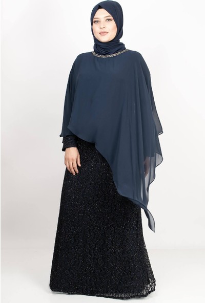 Modaviki Pelerinli Abiye Lacivert MDA2127