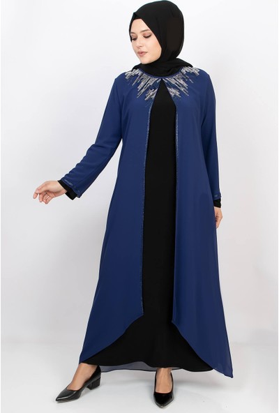 Modaviki Taş Baskı Detay Abiye Elbise Saks MDA2125 Modaviki Taş Baskı Detay Abiye Elbise Saks MDA2125