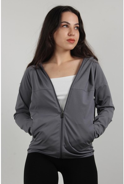 Mckanzie Dalgıç Kumaşlı ve Fermuarlı Gri Renk Kadın Eşofman Üstü