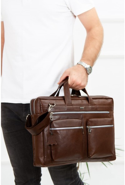 Bizoon EDS198 Deri Laptop Bölmeli Omuz Askılı Evrak Çantası