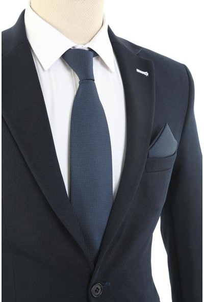 Brianze Lacivert Noktalı Desen Mendilli Kravat