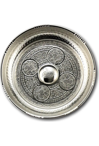 Ustası Antepte Elişi Işlemeli Nikel Kaplama Bakır Hamam Tası 20 cm