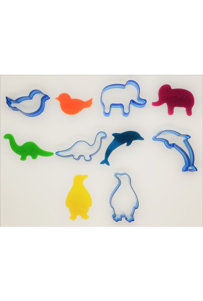 Pasta Works Hayvanlar 2 5'li Polikarbon Kopat Kurabiye Kalıbı Set - Kuş, Fil, Dinozor, Balık, Penguen