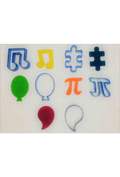 Pasta Works 5'li Polikarbon Kopat Kurabiye Kalıbı Set - Nota, Puzzle, Balon, Pi Sayısı, Damla