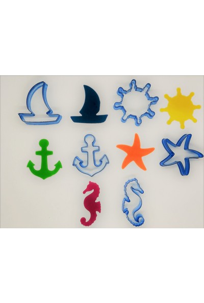 Pasta Works Deniz Temalı 5'li Polikarbon Kopat Kurabiye Kalıbı Set - Yelkenli, Dümen, Çapa, Deniz Yıldızı, Denizatı